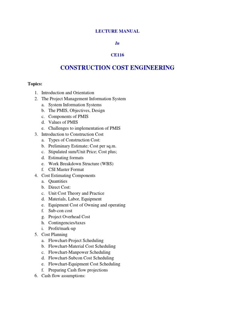 Construction Cost Estimating Overview | PDF | Project Management | Information