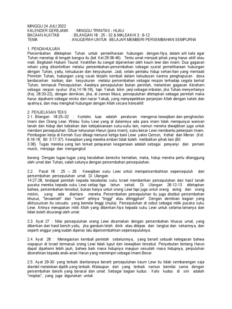 Khotbah Gki TP Minggu 24 Juli 2022 | PDF