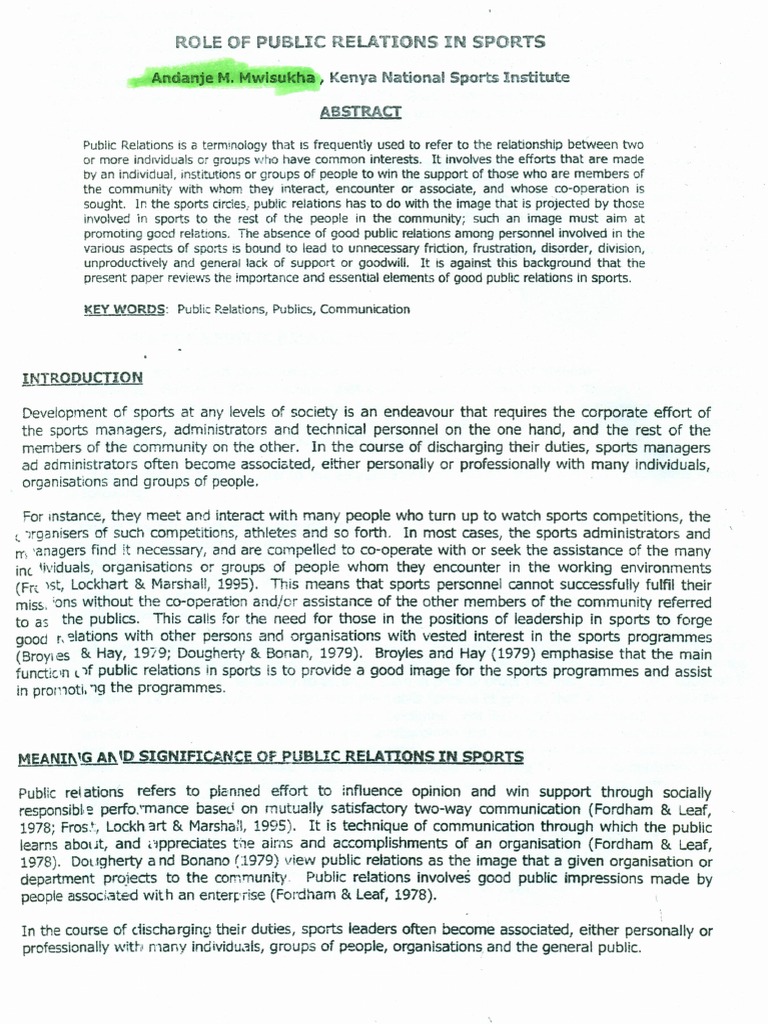 Role of Public Relations in Sports | PDF | Anger | Communication