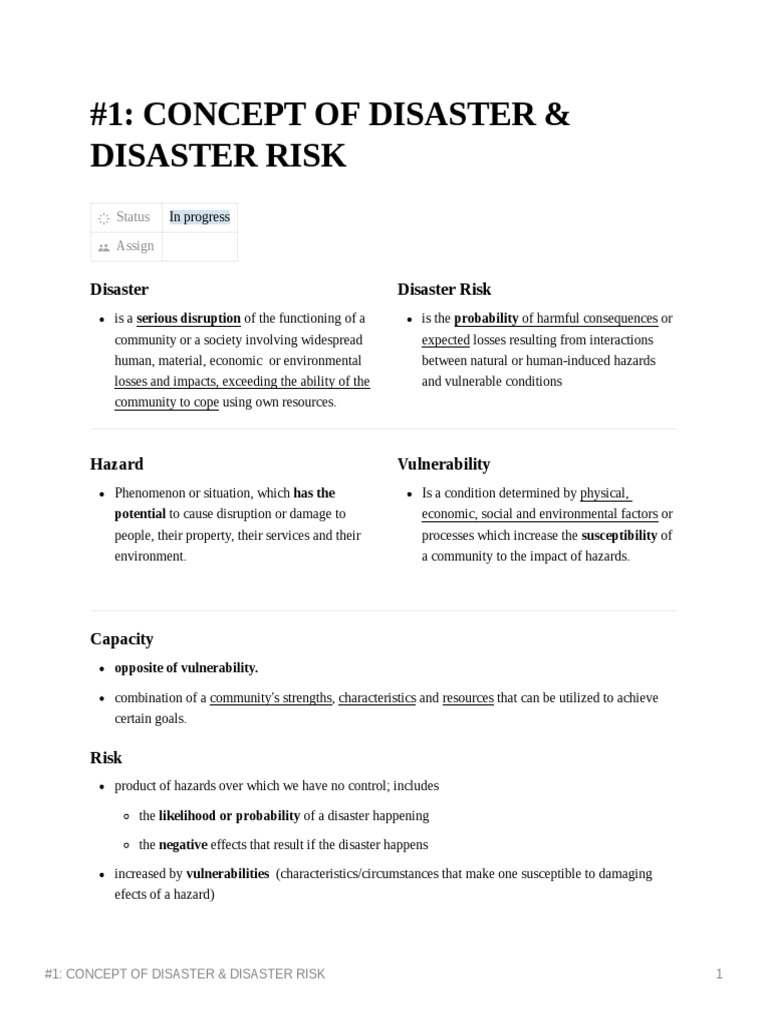 1 Concept of Disaster Disaster Risk | PDF | Vulnerability | Hazards