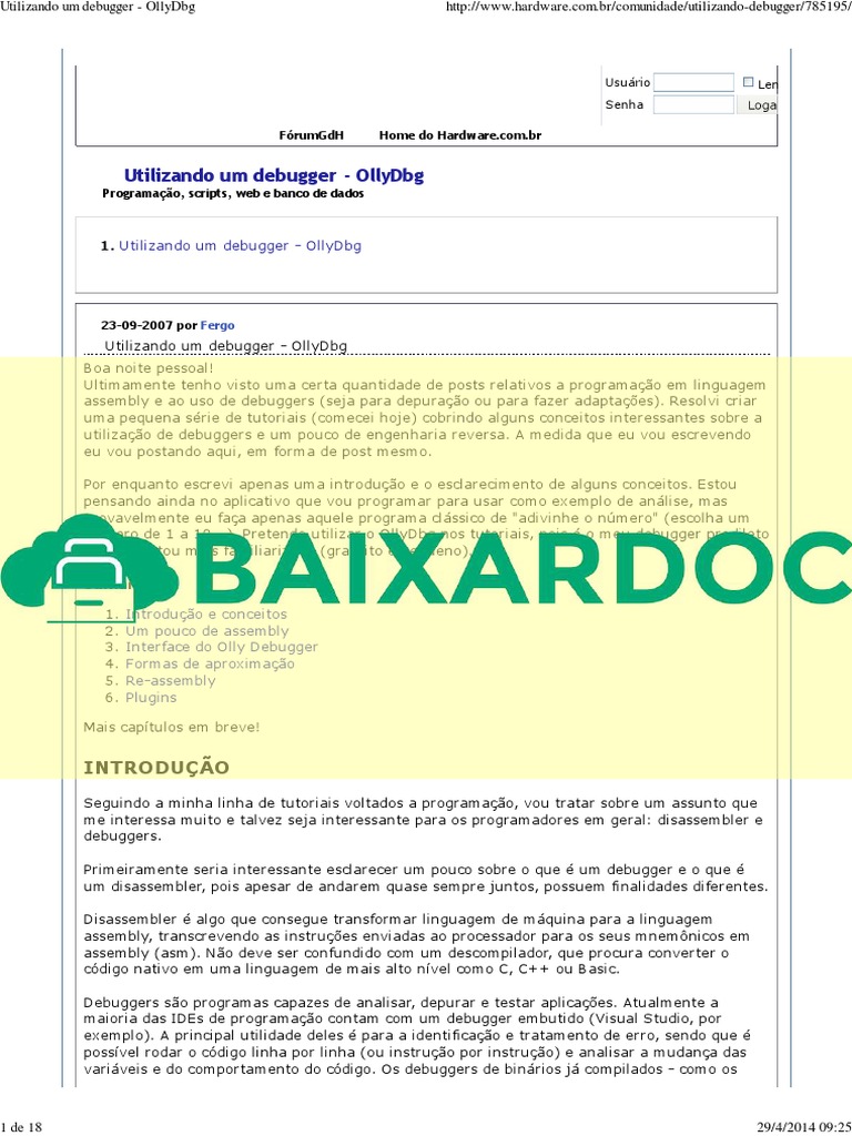 Utilizando Um Debugger Ollydbg | PDF