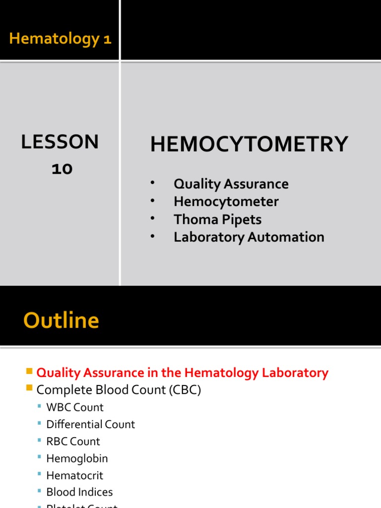 (Lesson 10-1) - Quality Assurance, Hemocytometry, Thoma Pipets | PDF ...