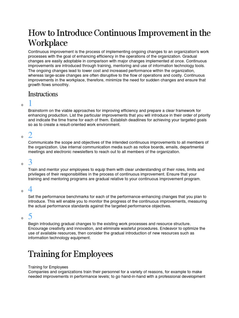 How To Introduce Continuous Improvement in The Workplace | PDF ...