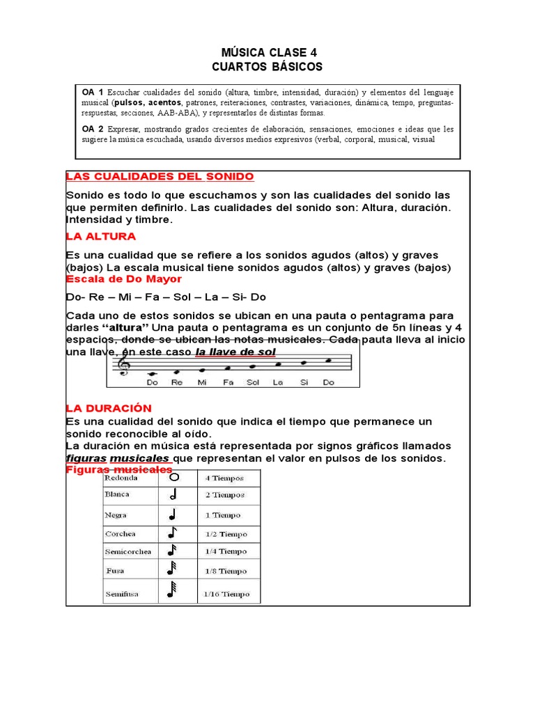 4º Básicos Guía Nº4 Música | PDF | Sonido | Instrumentos musicales