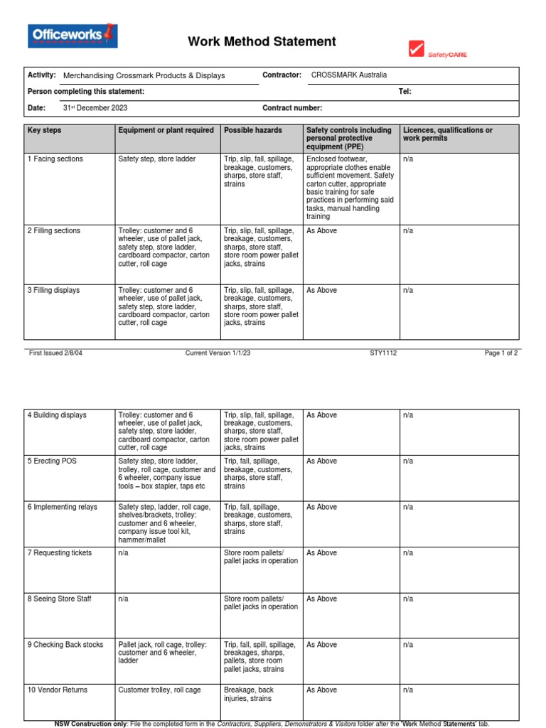Officeworks Work Method Statement 2023 | PDF
