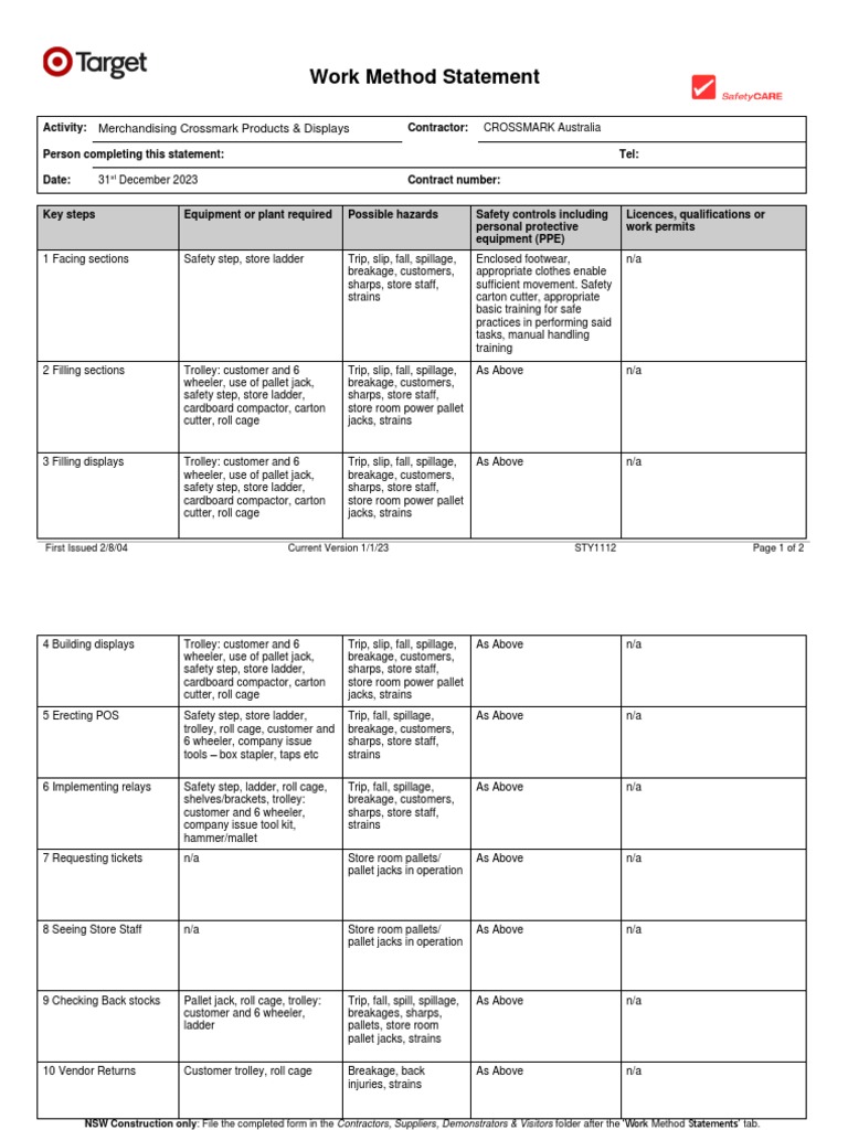 Target Work Method Statement 2023 | PDF