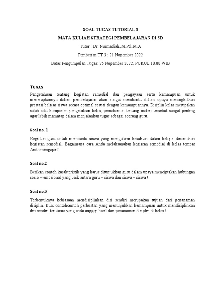 SOAL TUGAS TUTORIAL 3 Strategi | PDF