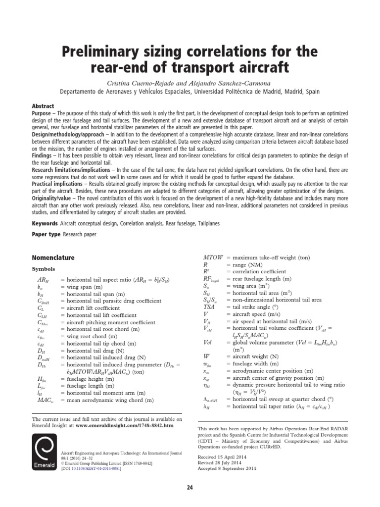 Preliminary Sizing Correlations For The Rear-End of Transport Aircraft ...