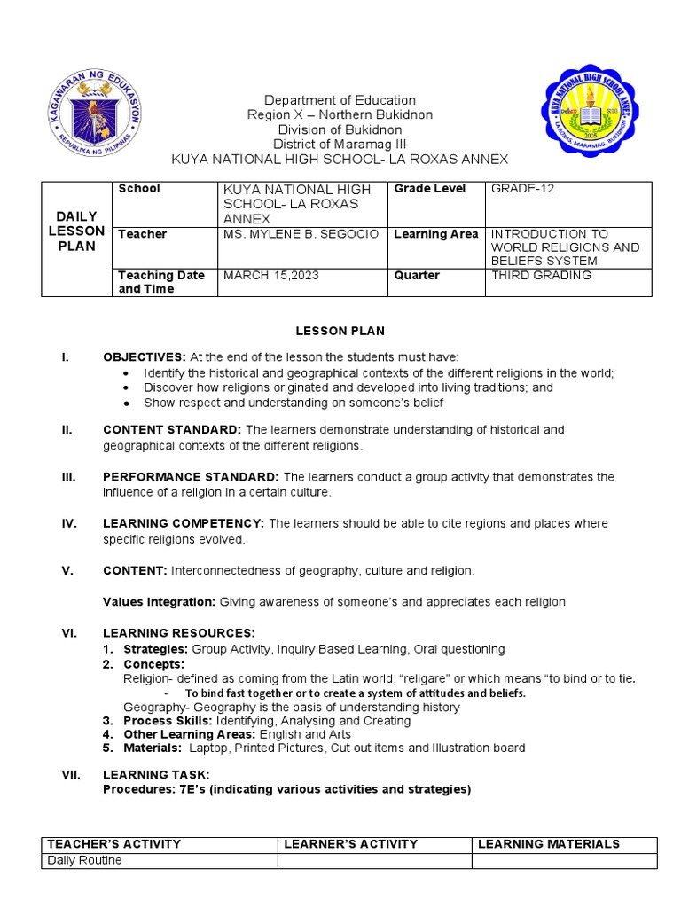 DAILY LESSON PLAN-observation | PDF | Monotheism | Learning