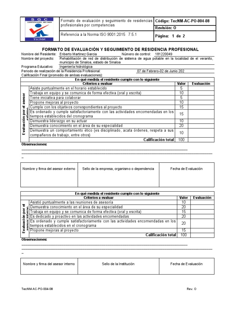 TecNM AC PO 004 08 | PDF | Evaluación