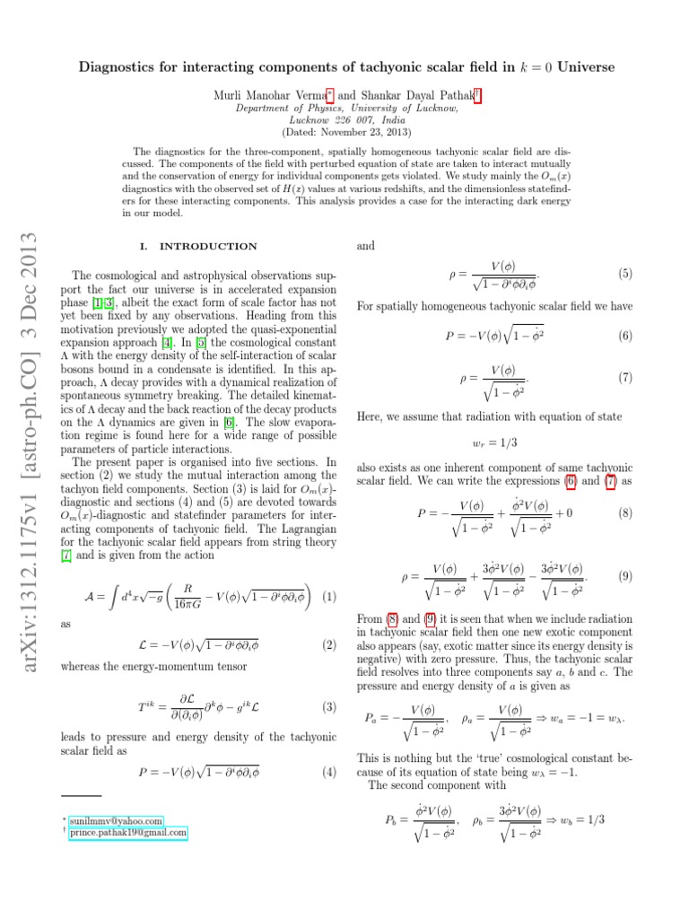 Diagnostics For Interacting Components o | PDF | Dark Energy | Physical ...