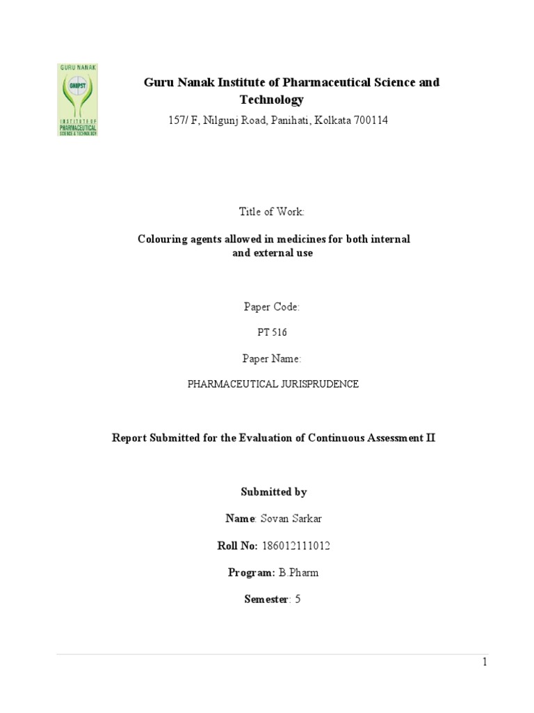 Pharmaceutical Jurisprudence Sovan Sarkar 186012111012 | PDF | Pharmaceutical Formulation ...