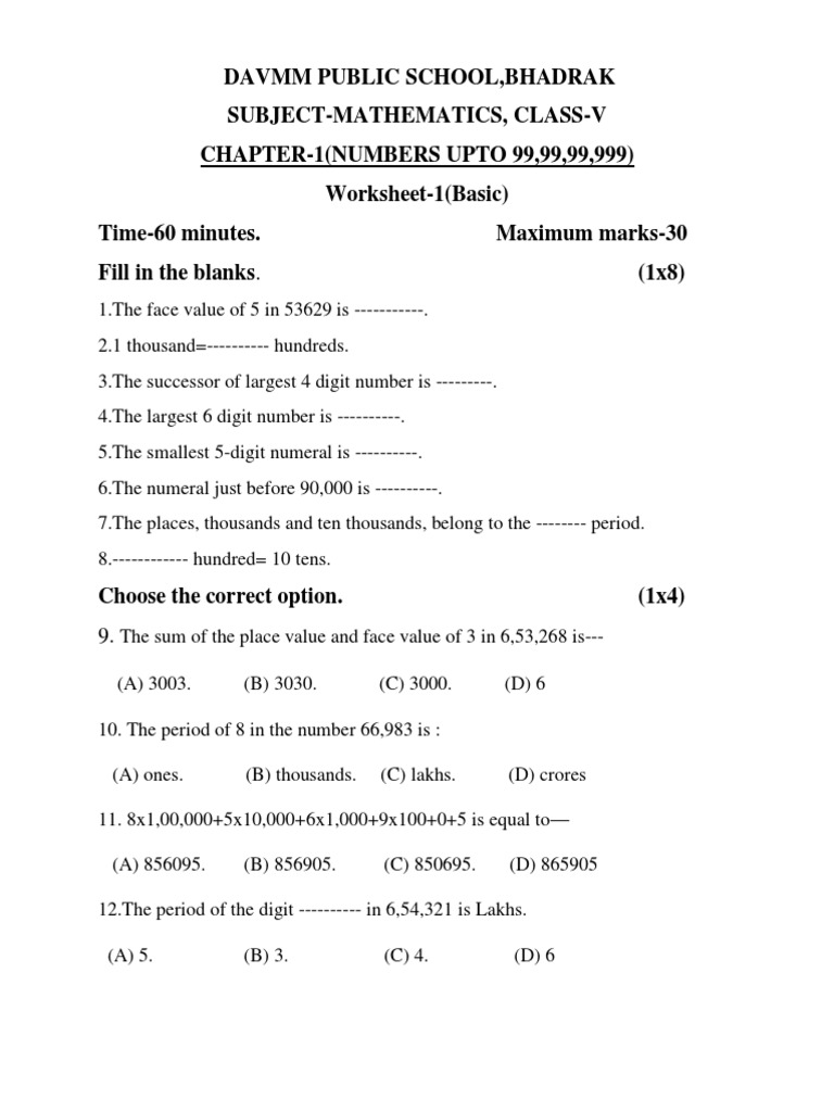 Mathematics - Class V-ws1 | PDF | Naming Conventions | Encodings