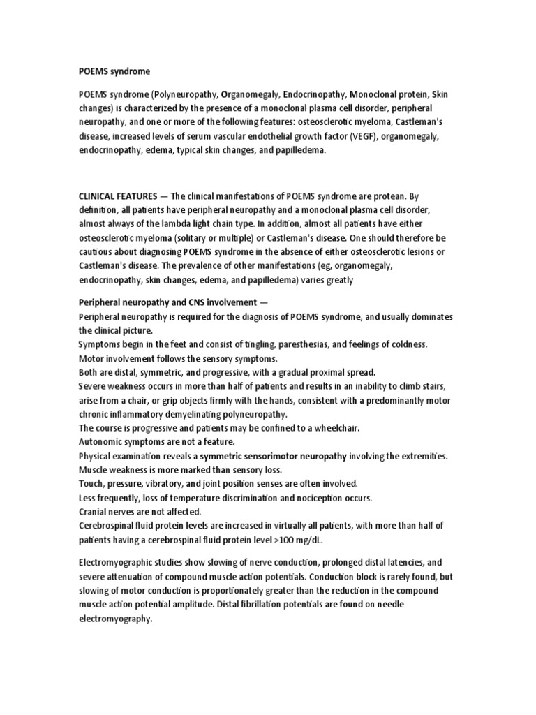 POEMS Syndrome | PDF | Peripheral Neuropathy | Diseases And Disorders