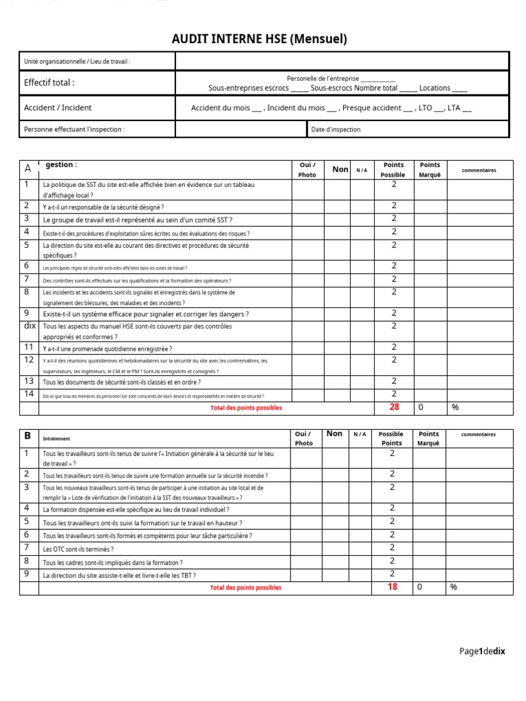 Audit Mensuel HSE Interne | PDF | Substances chimiques | Stockage de l ...