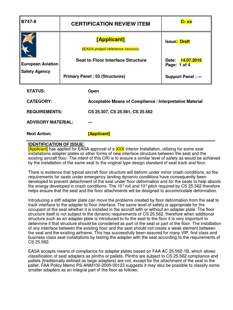 Certification Review Item: B747-8 C-XX | PDF | Structural Load | Evaluation