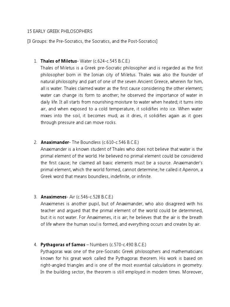 15 Early Greek Philosophers | PDF | Relativism | Plato