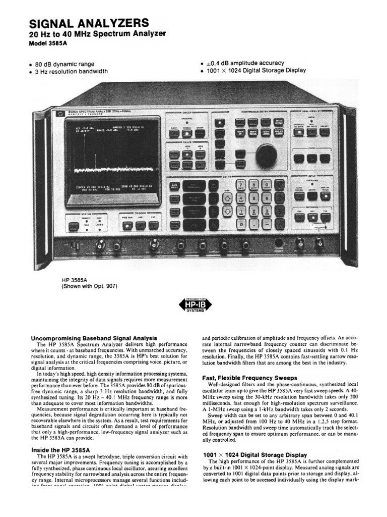 HP 3585A Spectrum Analyzer Overview | PDF | Bandwidth (Signal ...