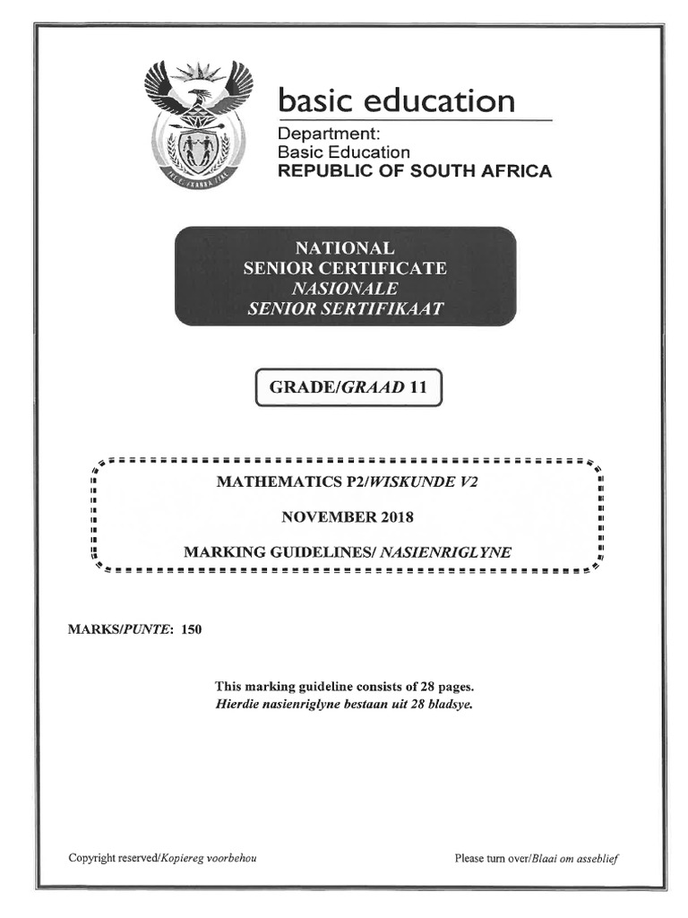 Mathematics P2 Gradel 11 Nov 2018 Memo en | PDF