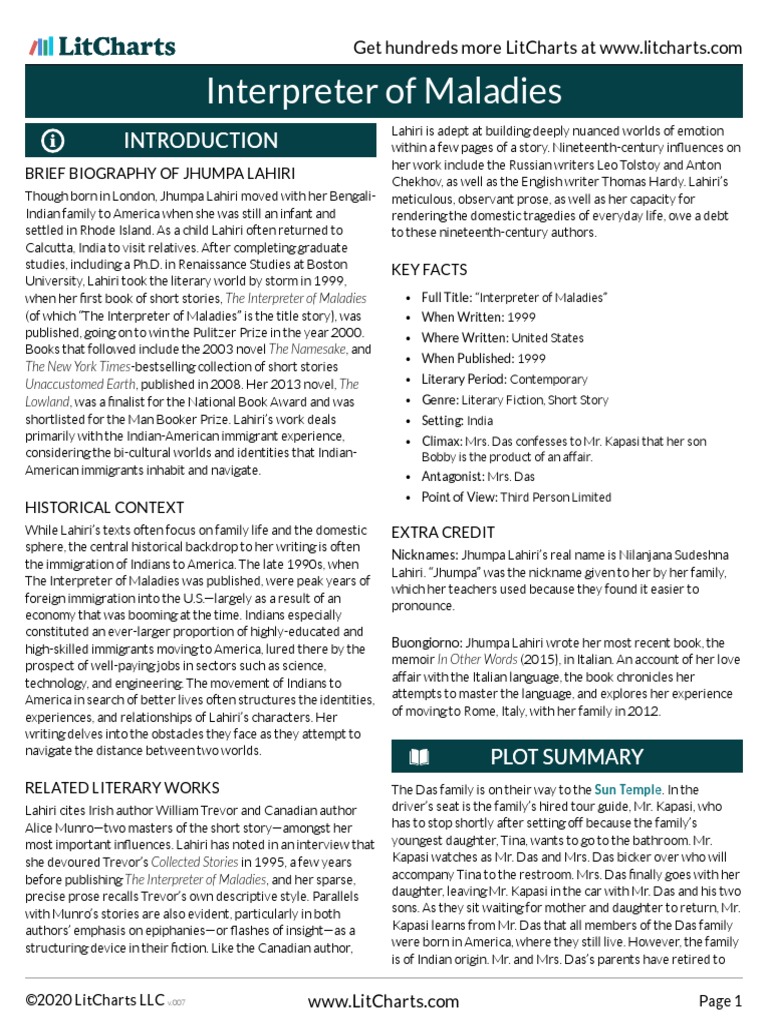 Interpreter of Maladies LitChart | PDF