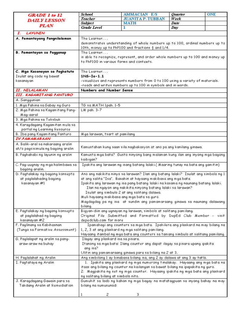 DLP Math Q1 W1 | PDF