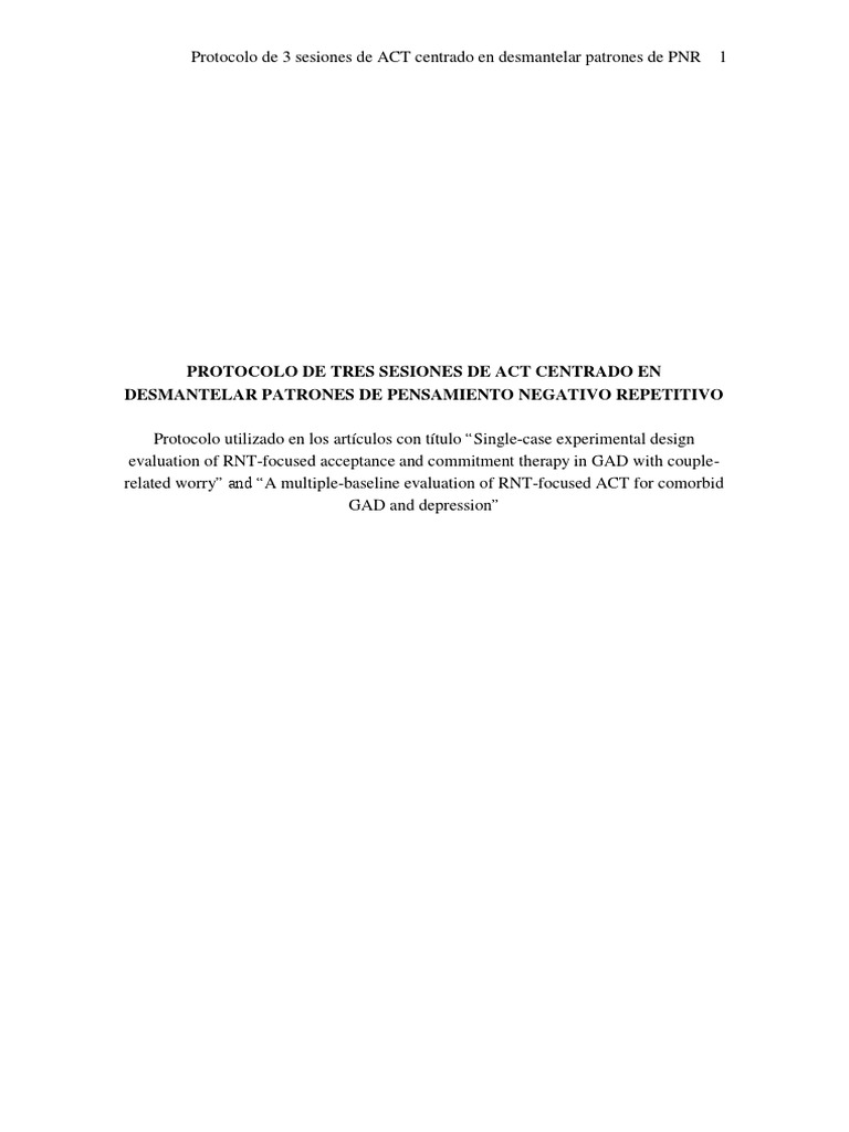 3-Session RNT-focused ACT Protocol SPANISH | PDF | Pensamiento ...