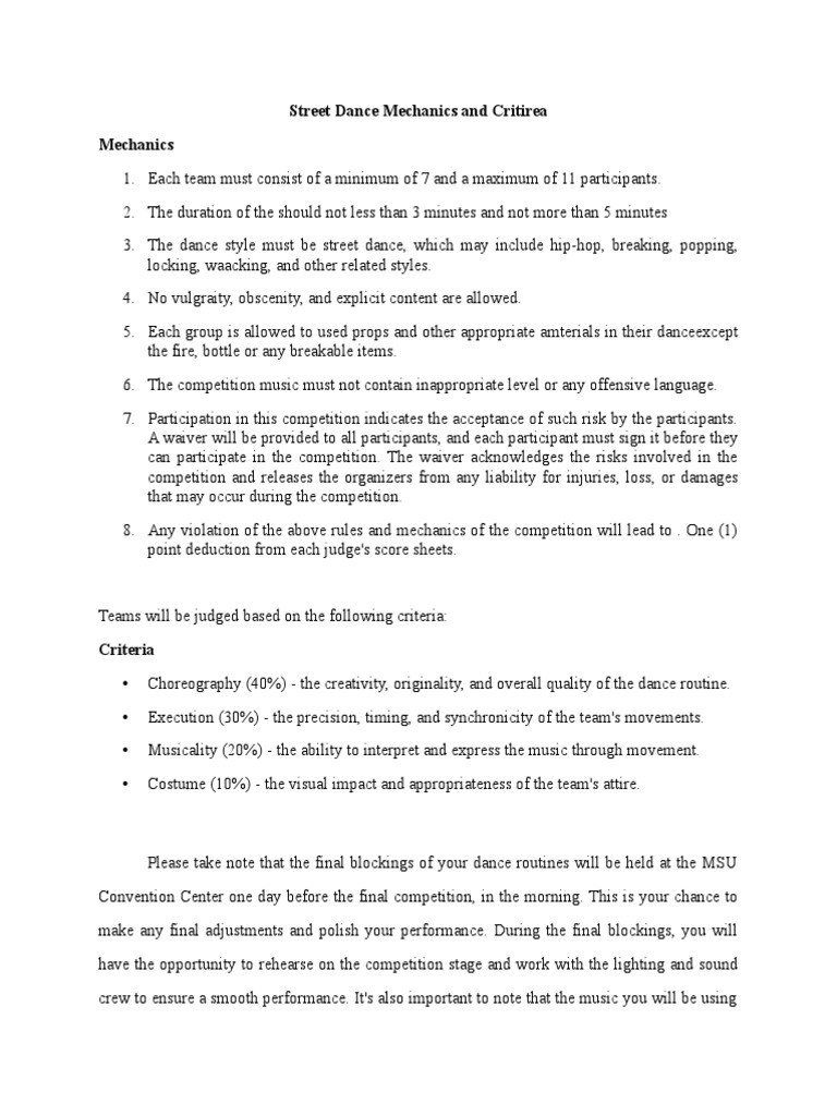 Street Dance Mechanics and Critirea Mechanics | PDF | Art | Wellness