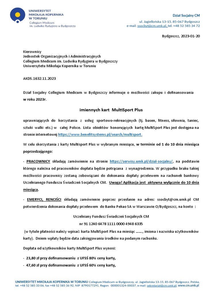 Imiennych Kart Multisport Plus: W Roku 2023R | PDF