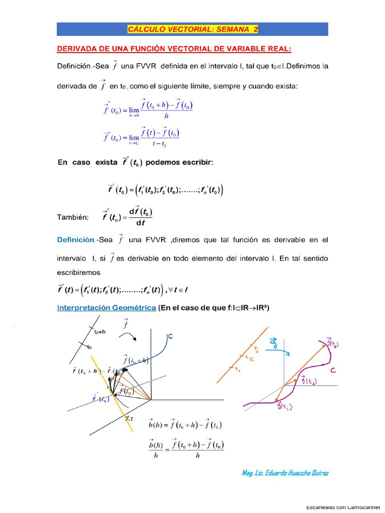 Semana 2 - Calculo Vectorial Derivada e Integracion (Con Propiedades) de FVVR ) | PDF