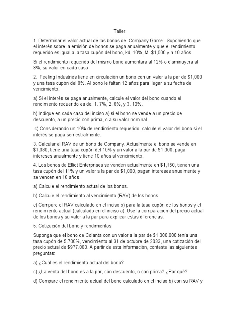 Taller en Clase Bonos | PDF