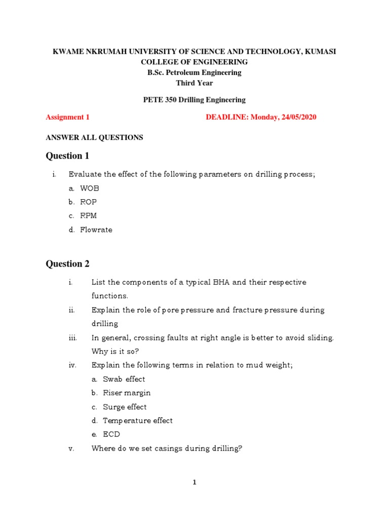 Drilling Assignment | PDF | Oil Well | Physical Sciences