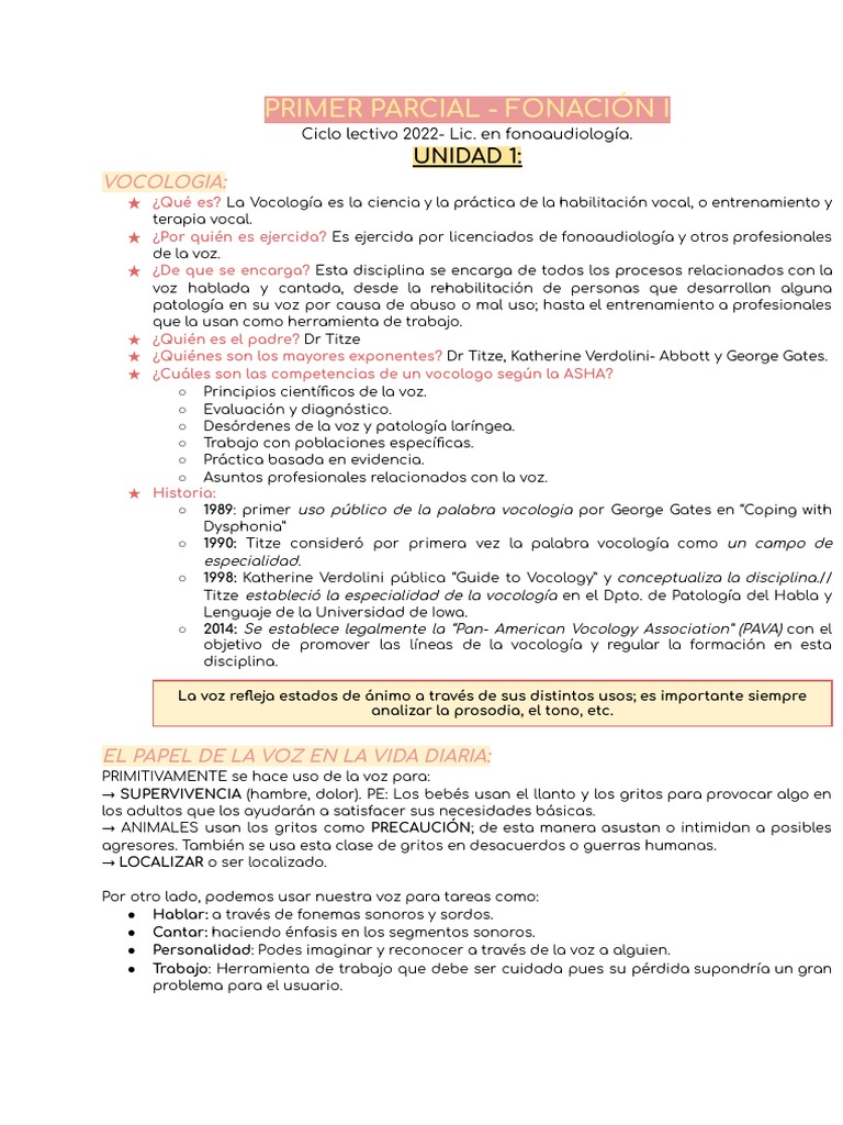 Resumen de Clases FONACION 2022 | PDF | Canto | Pulmón