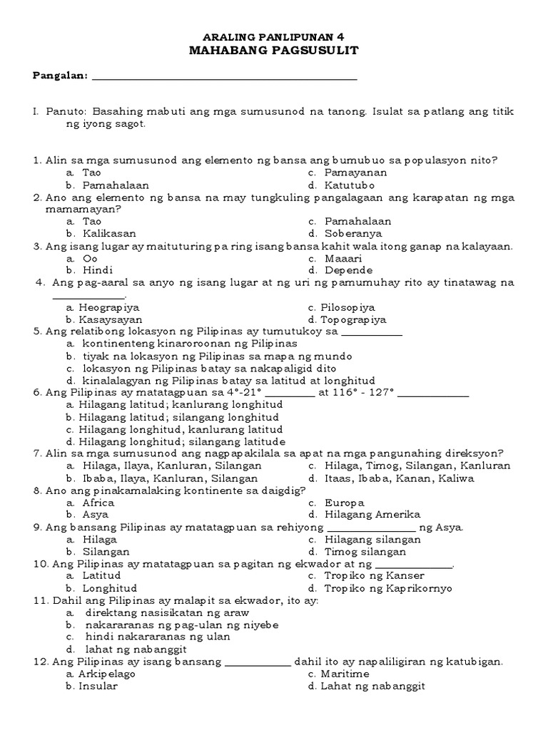 AP Long Quiz Q1W4 | PDF