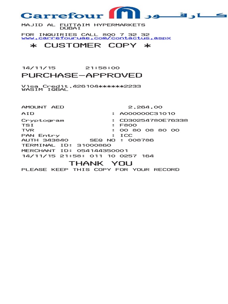 Bank Receipt Carrefour | PDF