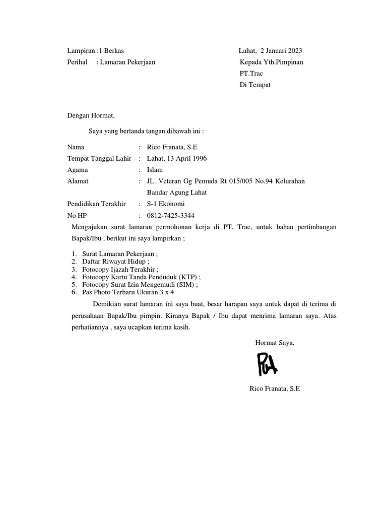 Lampiran Pekerjaan PT Trac | PDF