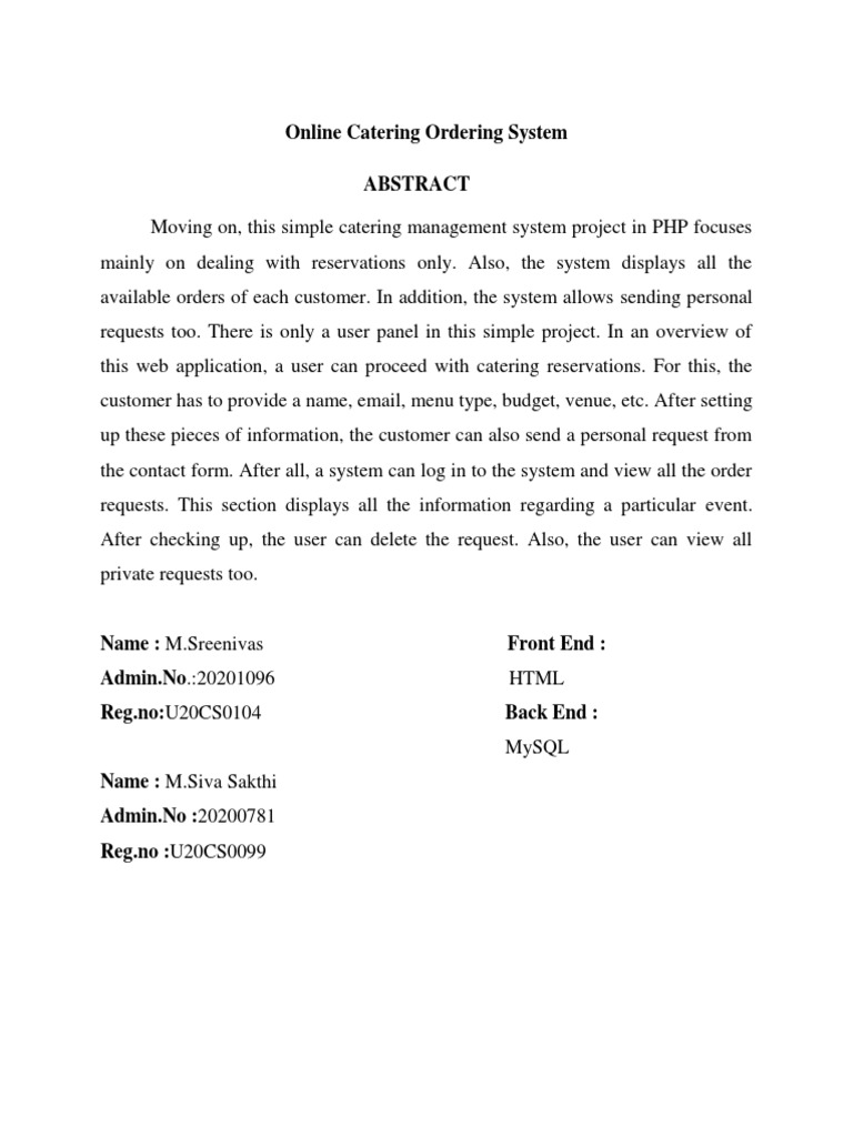 Online Catring Ordering System 1 | PDF