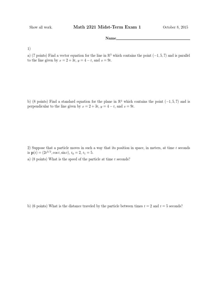 Test 1 Practice | PDF | Plane (Geometry) | Maxima And Minima