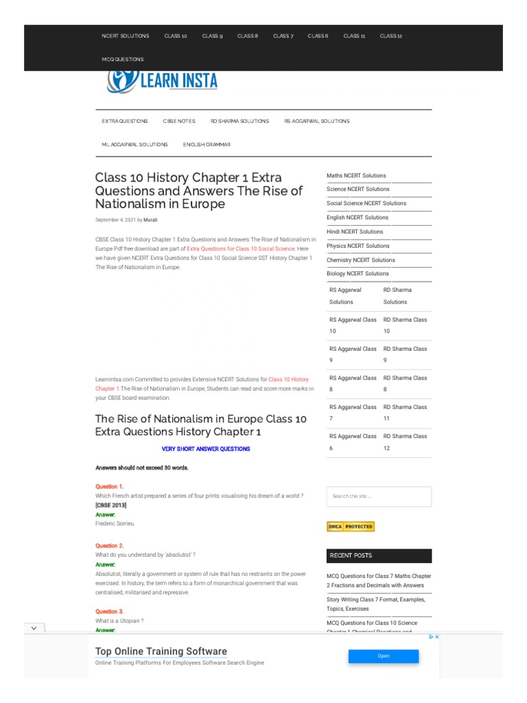 WWW Learninsta Com Extra Questions For Class 10 Social Science History ...