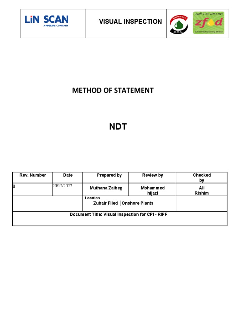 Method of Statement NDT | PDF | Nondestructive Testing | Oxygen