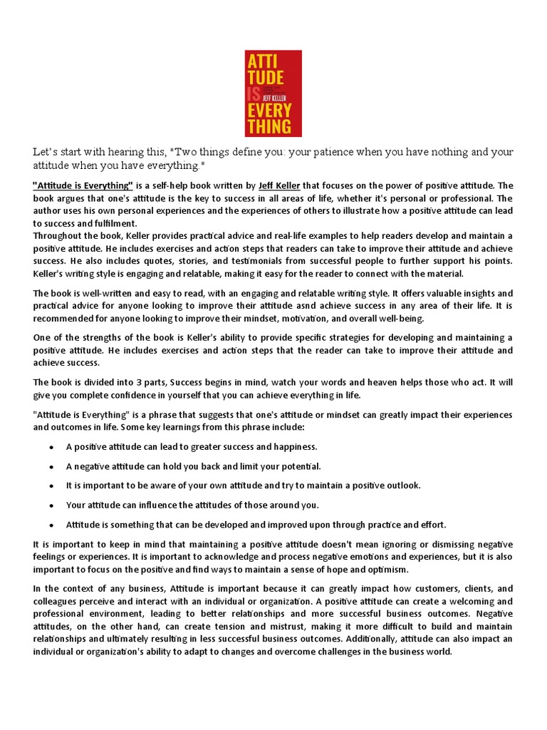 Attitude is Everything: A Summary of the Self-Help Book by Jeff Keller ...