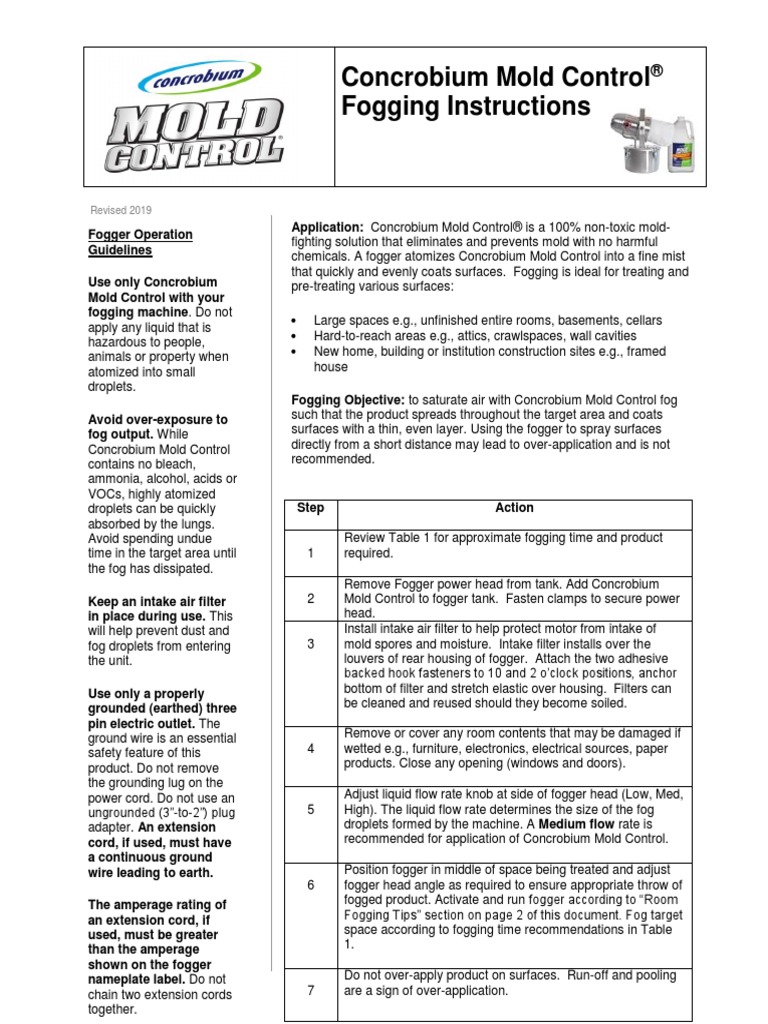 Concrobium Mold Control Fogging Instructions: Revised 2019 | PDF | Mold | Basement