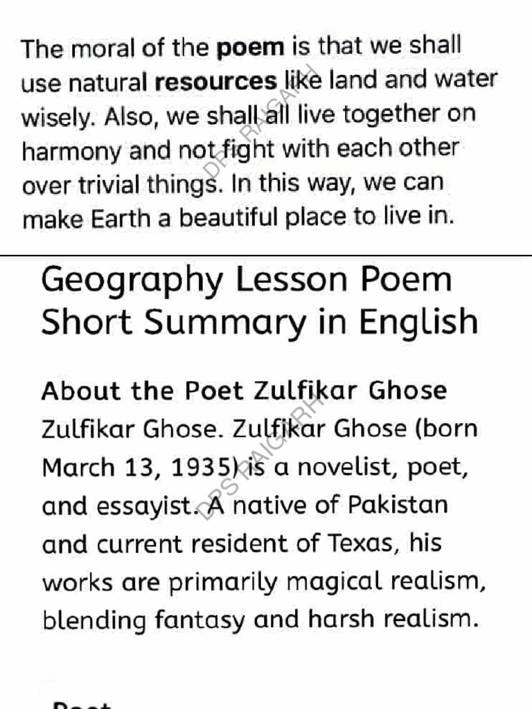 English-Poem 2 (Geography Lessons) 8th | PDF | Geography | Earth Sciences