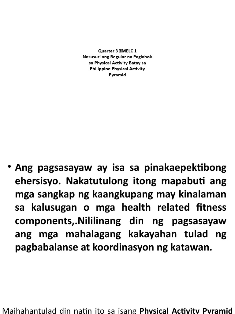 Quarter 3 MELC 1 Nasusuri Ang Regular Na Paglahok Sa Physical Activity ...