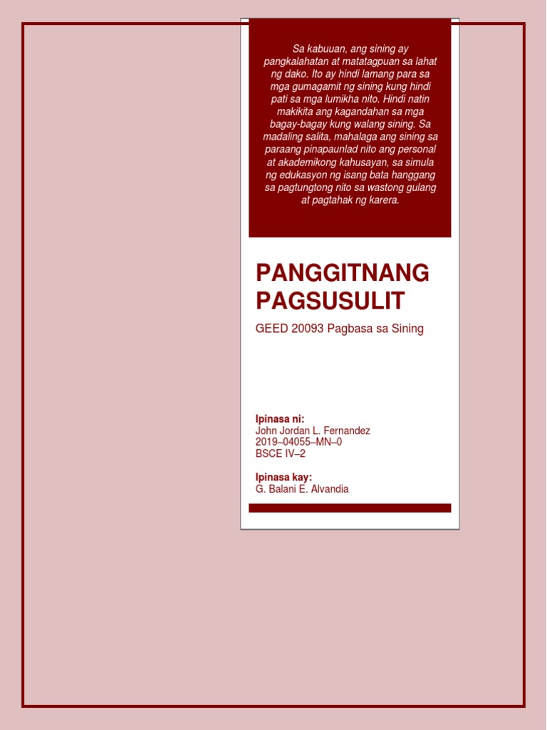 Panggitnang Pagsusulit: GEED 20093 Pagbasa Sa Sining | PDF