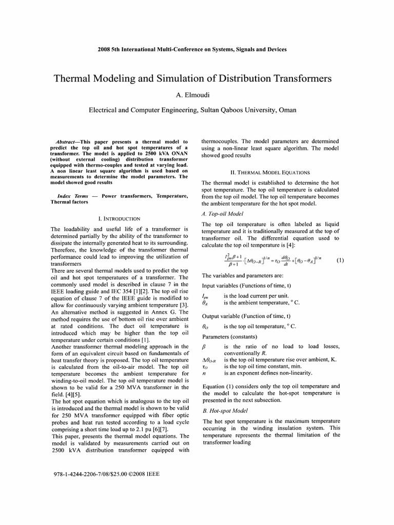 Thermal Modeling and Simulation of Distribution Transformers | PDF ...