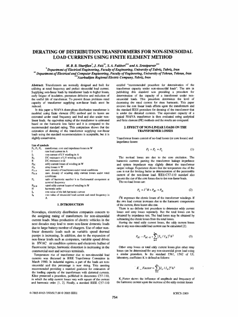 Derating of Distribution Transformers For Non-Sinusoidal Load Currents Using Finite Element ...