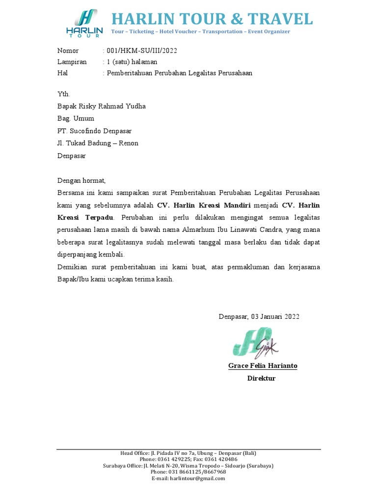Surat Perubahan Nama Perusahaan | PDF