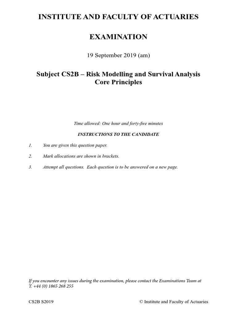 IandF CS2B 201909 ExamPaper | PDF | Applied Mathematics | Statistics