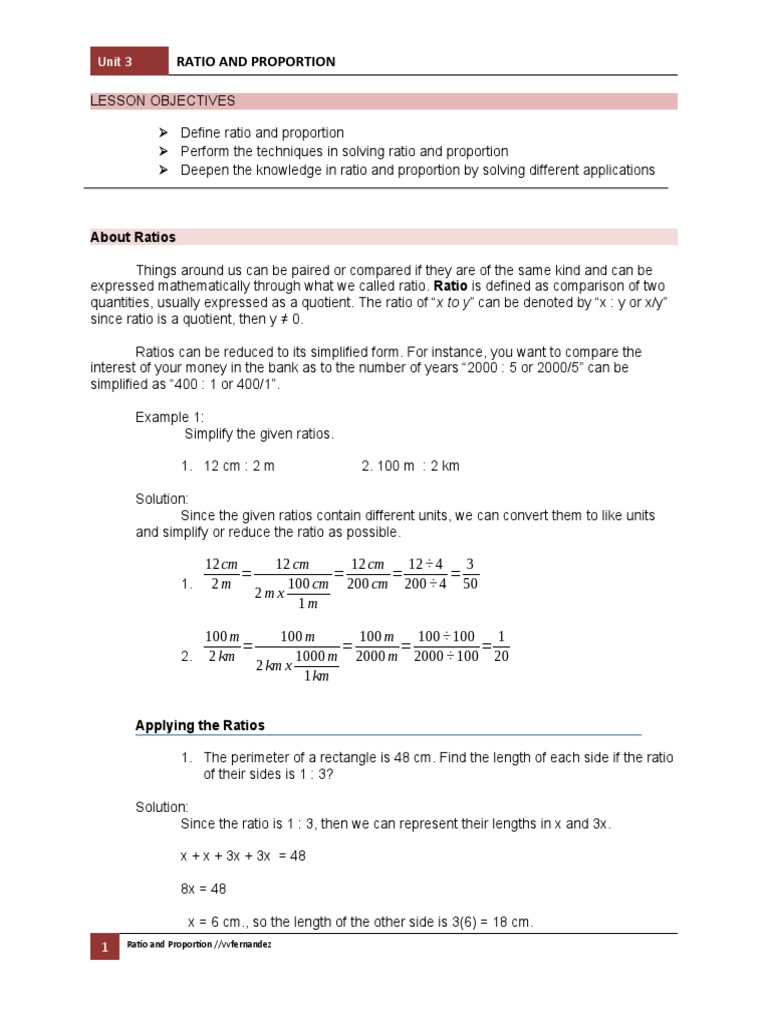 Ratio and Proportion (W2) | PDF | Ratio | Metrology