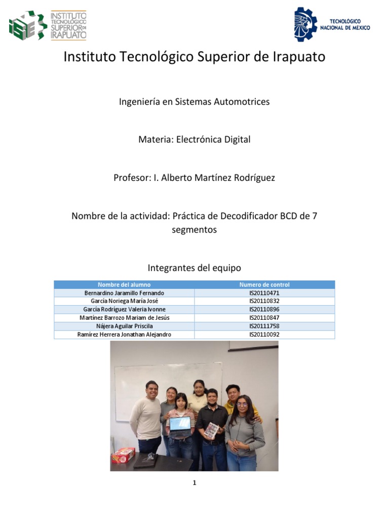 Práctica Decodificador BCD - 7 Segmentos | PDF | Decimal codificado en binario | Electrónica